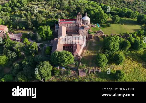 Majestic aerial view of the ancient Cartuja de Cazalla monastery ...