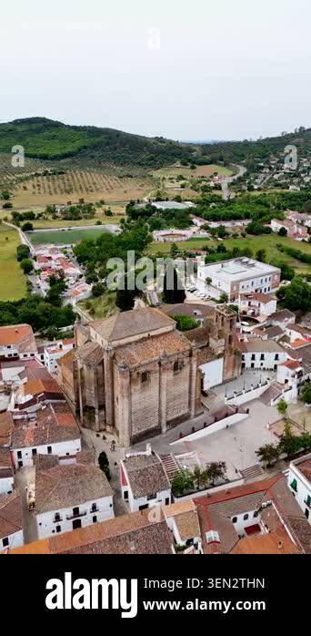 Aerial view of the Parish Church of Our Lady of Consolation in Cazalla ...