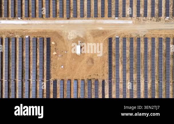 Aerial top down view of a large photovoltaic power station. Endless ...