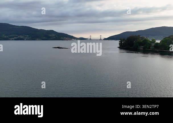 Beautiful aerial landscape of the ria de vigo in galicia, spain. The ...