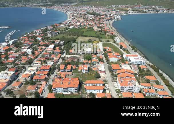 Aerial View of Candarli Peninsula and Coastal Town with Turquoise ...