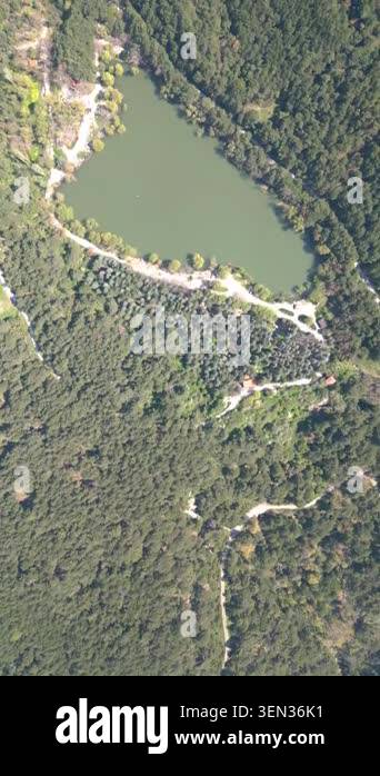 Aerial View of Karagol Lake Surrounded by Dense Green Pine Forest in ...