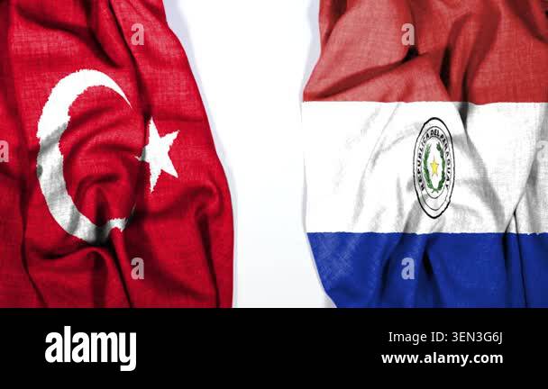 Paraguay and Turkey two flags textile cloth, fabric texture Stock Video ...