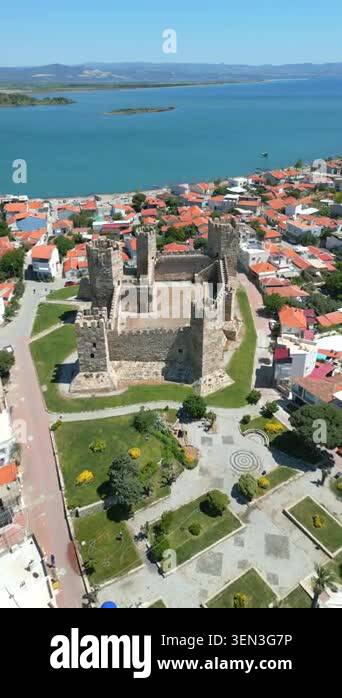 Aerial View of Candarli Castle and Coastal Town at Sunny Day, Izmir ...