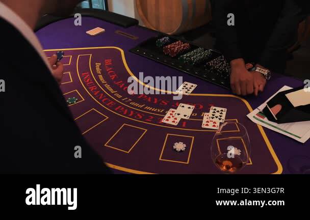 Tense Blackjack Table With Dealer Hands Closeup Of Dealer Dealing Cards ...