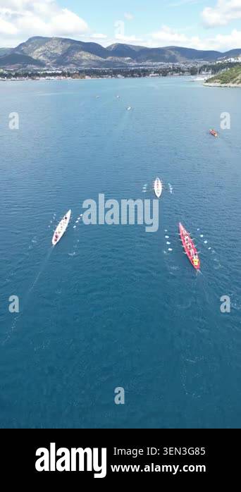 Aerial View of Professional Rowing Teams Competing in a Regatta near ...