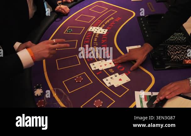 Tense Blackjack Table With Dealer Hands Closeup Of Dealer Dealing Cards ...