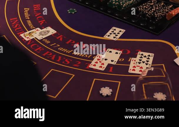 Tense Blackjack Table With Dealer Hands Closeup Of Dealer Dealing Cards ...