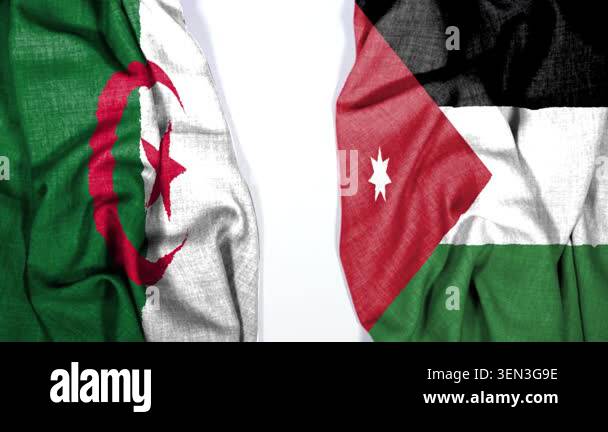 waving colorful flag of jordan and national flag of algeria Stock Video ...