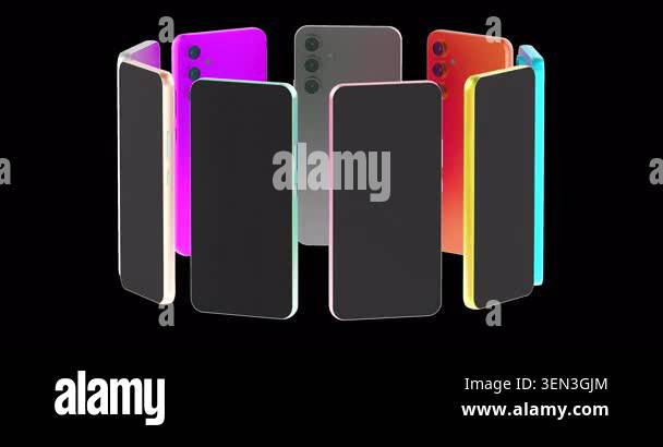 Colorful modern smartphones rotation animation seamlessly loopable. 3D ...