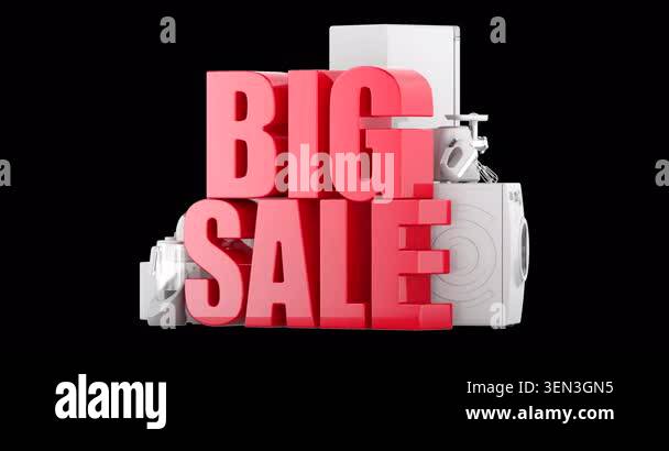 Home appliances with big sale sign rotation animation seamlessly ...