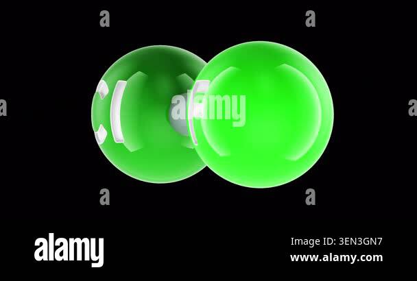 Chlorine monofluoride molecule rotation animation seamlessly loopable ...