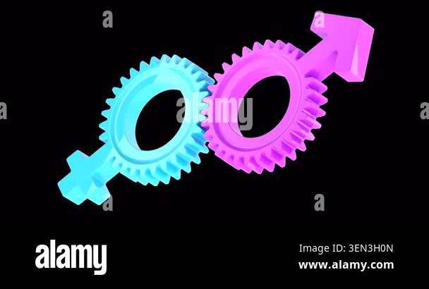 Gender symbols as interlocking gears rotation animation seamlessly ...