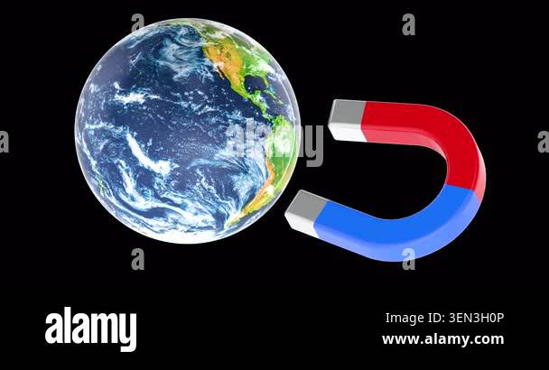 Rotating Earth and magnet attraction animation seamlessly loopable. 3D ...