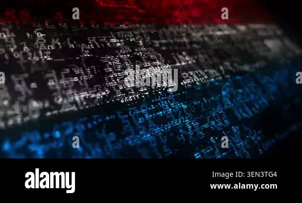 Luxemburgish flag waving secure code. Lux blowing banner cyber security ...