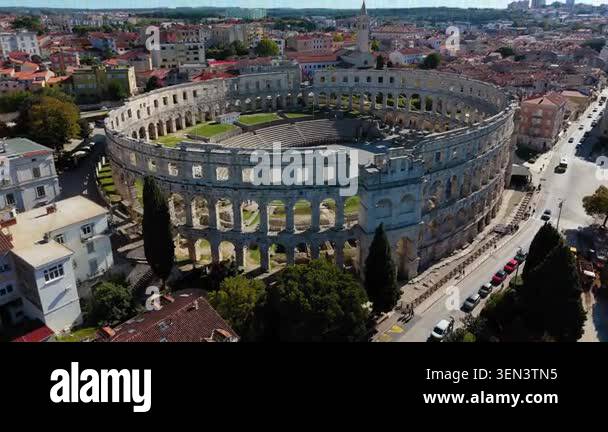 Magnificent aerial view of the pula arena, an ancient roman ...