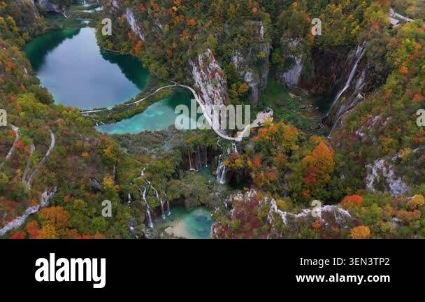 Breathtaking aerial footage of the plitvice lakes national park in ...