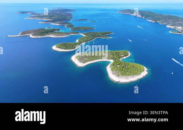 Picturesque aerial view of the beautiful paklinski islands archipelago ...