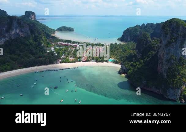 Amazing aerial view of tropical railay beach in krabi, thailand. Long ...