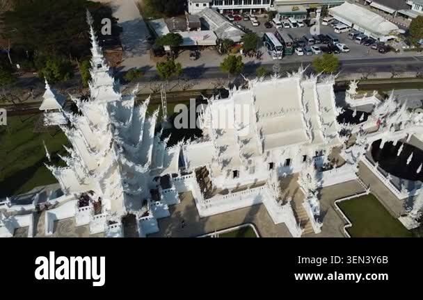 Drone view flying over the stunning white architecture of the famous ...