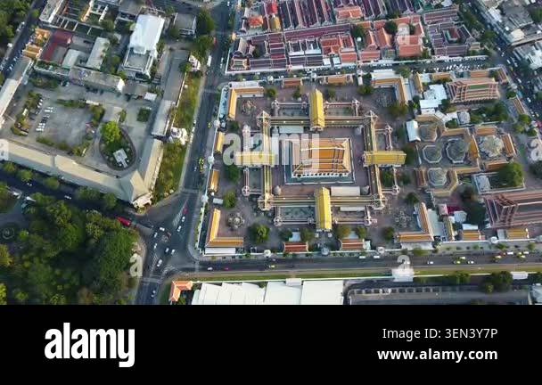 High aerial view of the grand palace, a complex of historic buildings ...