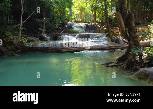 Stunning view of the erawan waterfall in kanchanaburi, thailand. Clear ...