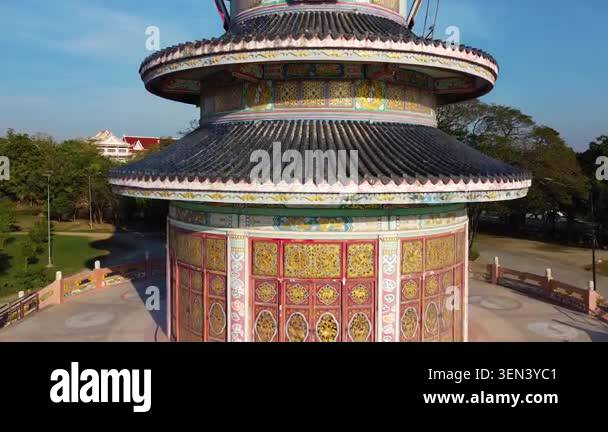 Aerial view of wat thaworn wararam, an ornate chinese pagoda in ...