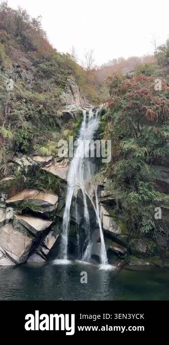 vertical view of Cascada Grande in La Cumbrecita, Cordoba, Argentina ...