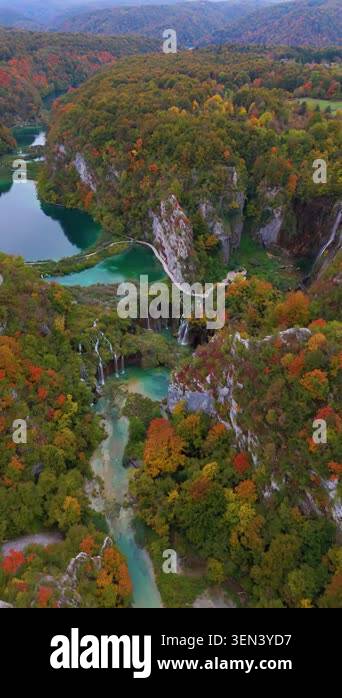 Majestic aerial view of plitvice lakes national park in croatia ...