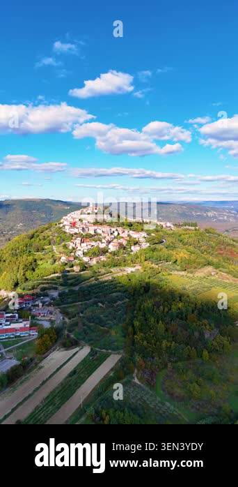 Aerial view of the beautiful medieval town of motovun in istria ...