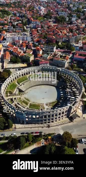 Stunning aerial footage showcasing the magnificent pula arena, a well ...