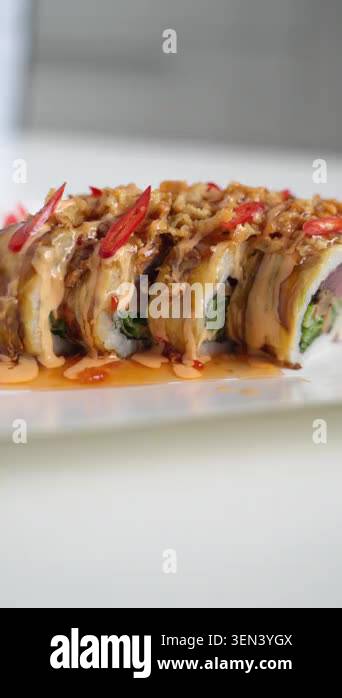 Delicious Japanese fusion sushi roll with fresh tuna and lettuce ...