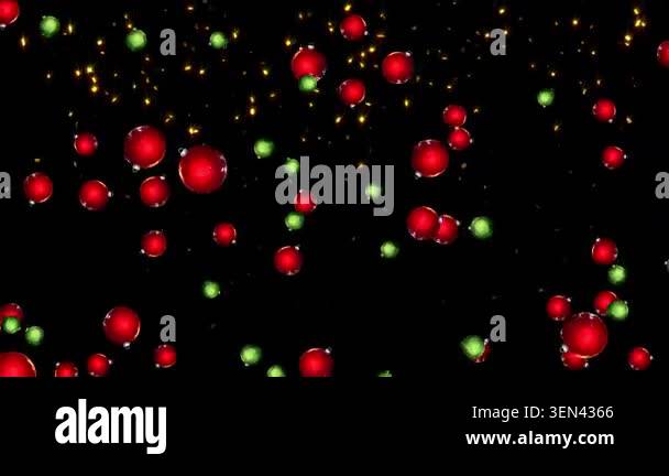 Colorful Christmas ornaments falling seamlessly over black background ...