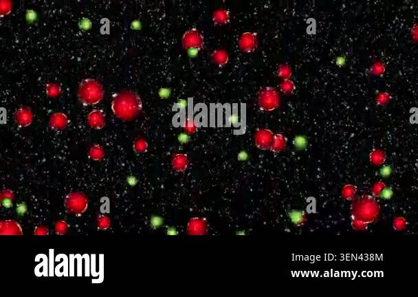 Festive Christmas Ornaments and Snowfall on Black Background Stock ...