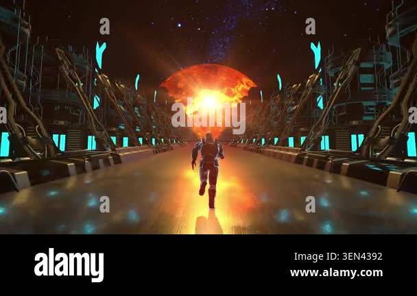 futuristic sci fi alien with spaceship and star on the ship in space ...