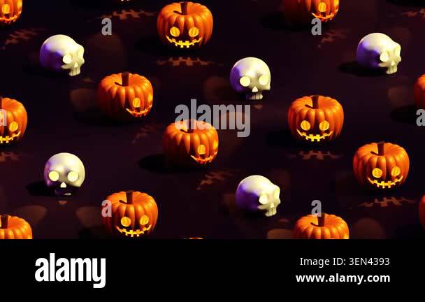 Halloween Animated Background with Pumpkins and Skulls Seamless Loop ...