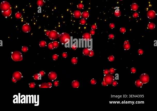 Seamless loop of red Christmas ornaments and glitter on black ...
