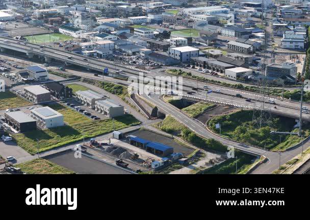 Aerial view of urban area with highways Stock Video Footage - Alamy