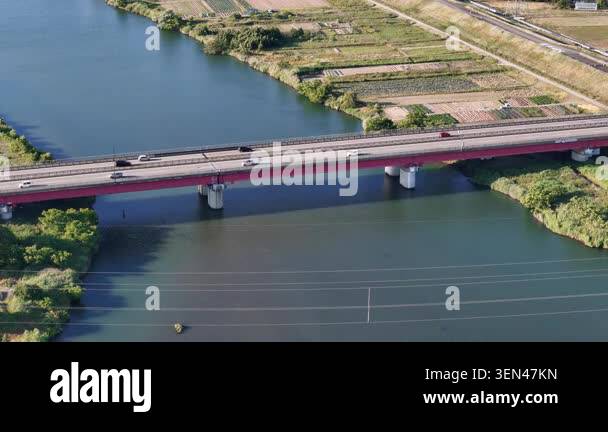 Aerial view of bridge crossing calm water Stock Video Footage - Alamy