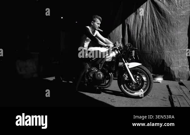 sports retro motorcycle disassembled for repair and adjustment of ...