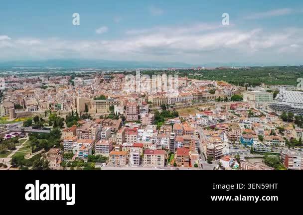 Tarragona cityscape hyperlapse from elevated viewpoint, dynamic aerial ...