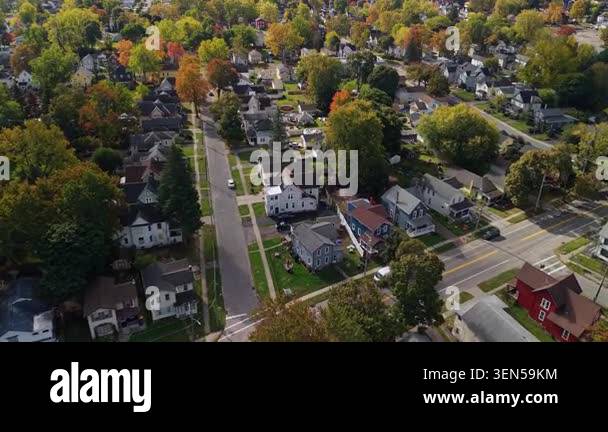 Aerial view of suburban neighborhood in USA with homes, residential ...