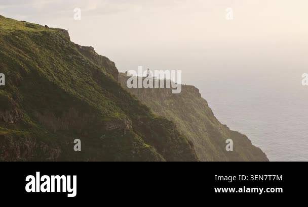 Coastal Lighthouse Overlooking Ocean Horizon on Coastal Cliff Madeira ...
