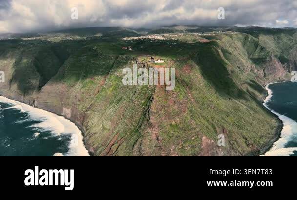 Aerial View of Ponta do Pargo Steep Cliffs and Lighthouse in Madeira ...