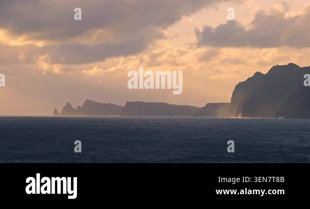 Cinematic panorama sunrise over the Atlantic Ocean Madeira island ...