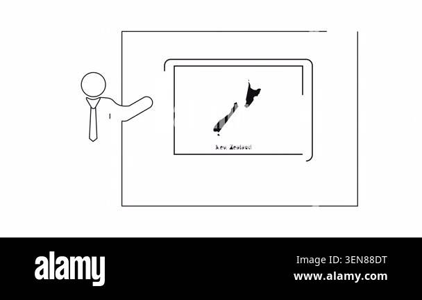 A simple line drawing of a person standing next to a laptop displaying ...