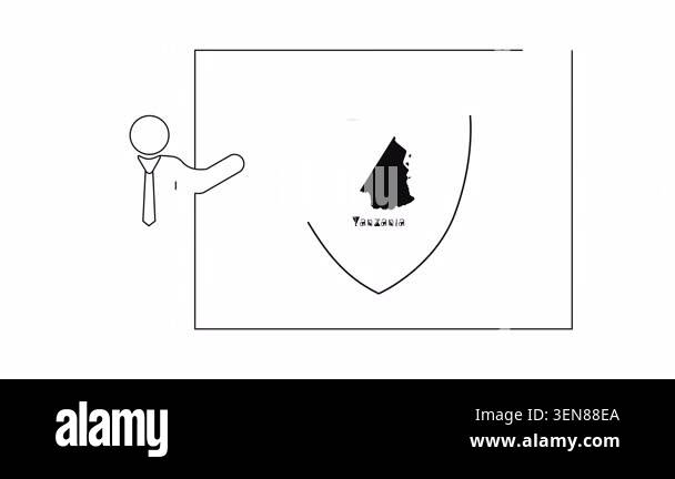 A simple line drawing shows a person presenting a map of Tanzania ...