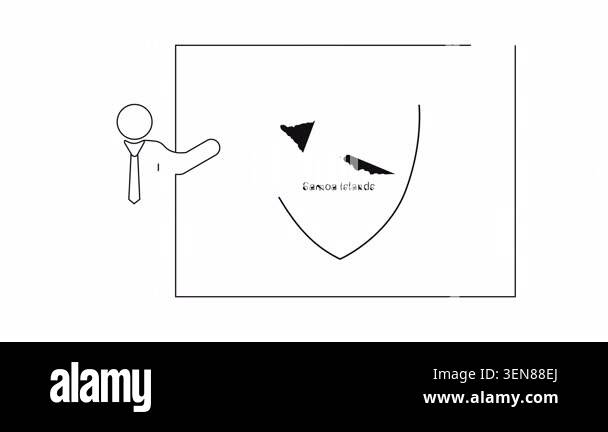 A simple line drawing shows a person presenting a shield with the map ...
