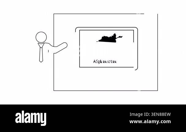 A simple line drawing of a person standing next to a laptop displaying ...
