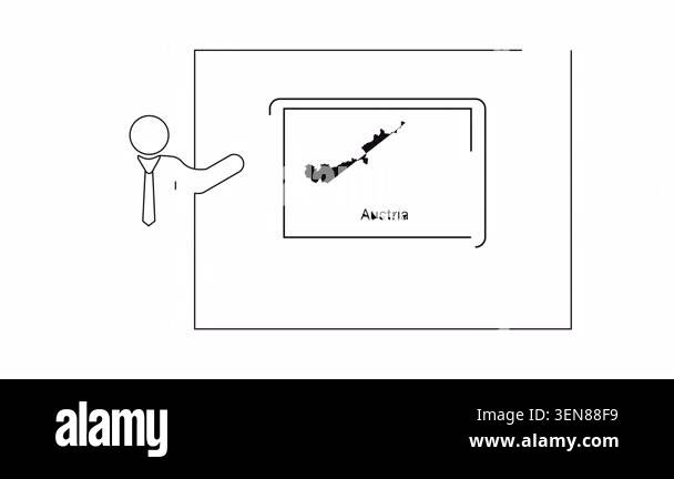 A simple line drawing shows a man standing next to a laptop displaying ...